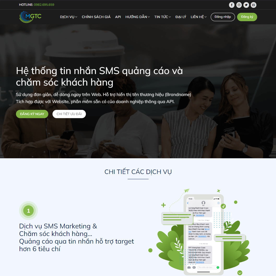 Mẫu website dịch vụ nhắn tin SMS | SME Marketing